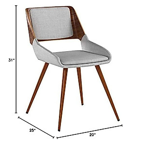 Armen Living Panda Dining Chair in Grey Fabric and Walnut Wood Finish 25D x 20W x 31H in