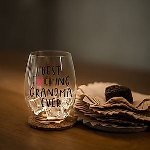 Perfectinsoy Funny Grandma Gifts, Best Grandma Ever Wine Glass with Gift Box, Funny Mother's Day Gifts for Her, Women, Wife, Mother, Aunt, Grandma, New Grandma, Grandmother, Birthday Gift for Grandma