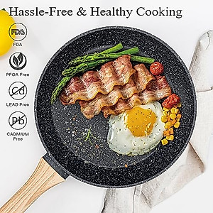 SODAY Pots and Pans Set, Nonstick Kitchen Cookware Sets, 12 Pcs Induction Cookware Granite Cooking Set with PFOS & PFOA Free Frying Pans, Saucepans, Steamer Silicone Shovel Spoon & Tongs (Black)