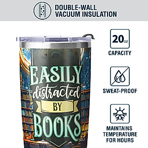 Bad Bananas Gifts for Book Lovers and Readers - 20oz Stainless Steel Tumbler - Easily Distracted By Books