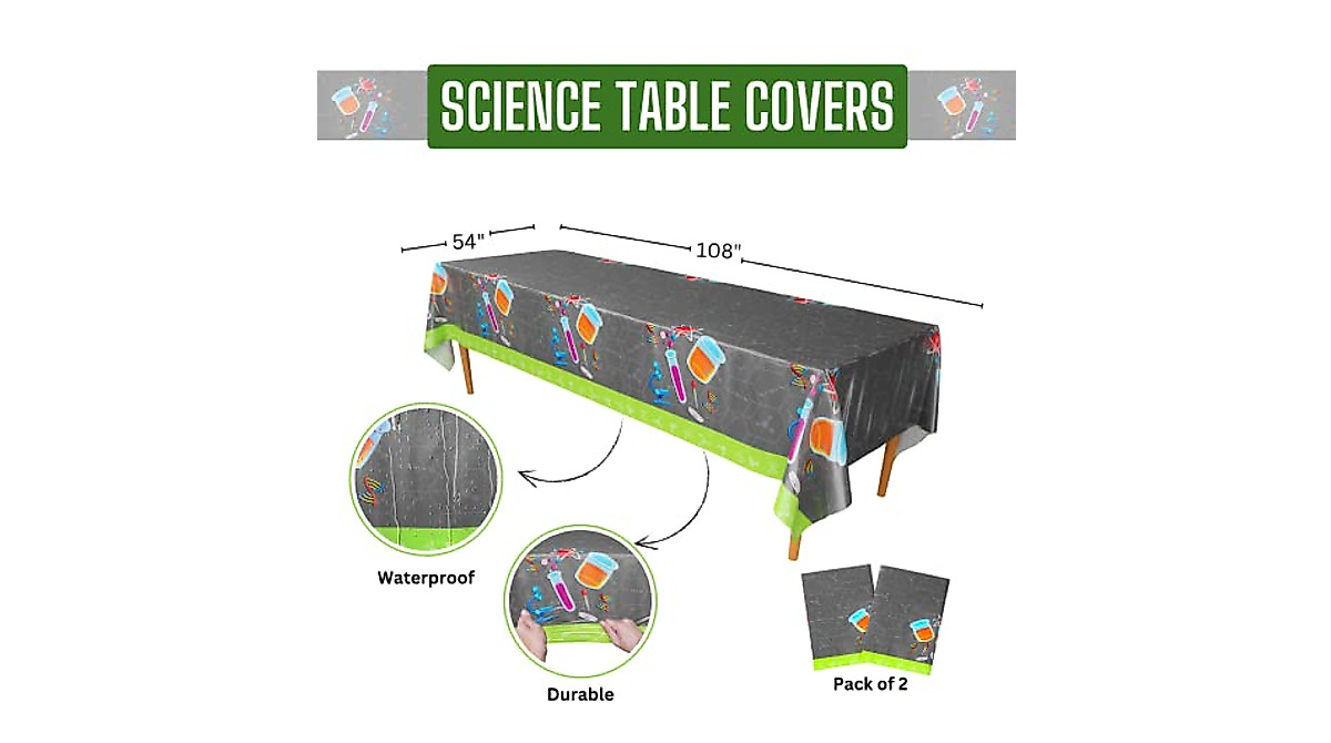 Blue Orchards Science Party Table Covers - 2 Pack of XL Chemistry Tables