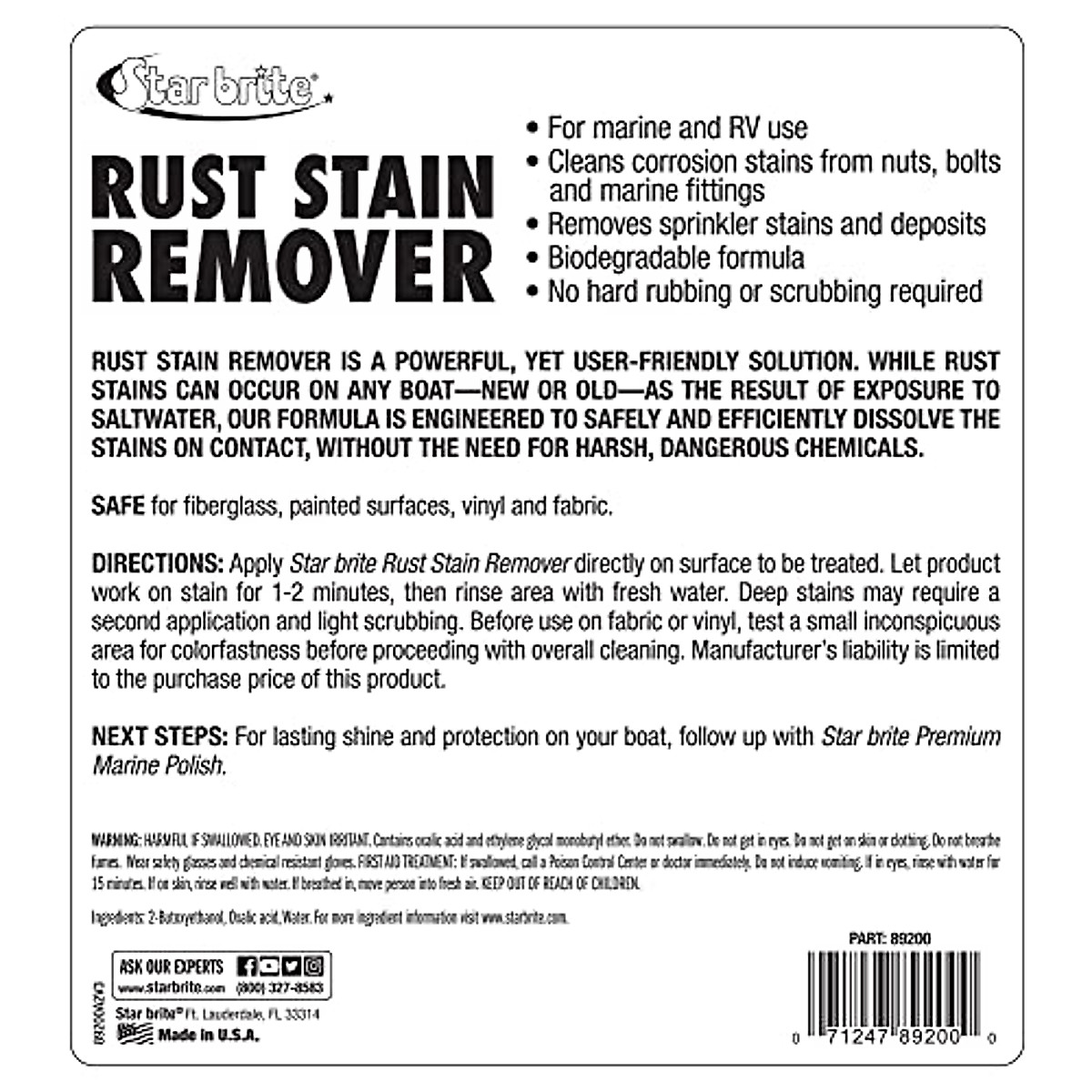 STAR BRITE Rust Stain Remover Spray - Instantly Dissolve Corrosion Stains on Fiberglass, Vinyl, Fabric, Metal & Painted Surfaces - Also Removes Sprinkler Stains - 1 Gallon (089200)