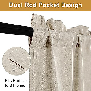 JIUZHEN Beige Faux Linen Curtains for Bedroom, Rod Pocket Thick Linen Semi Sheer Curtains 84 Inches Long Light Filtering Curtains & Drapes for Living Room, Set of 2 Window Curtain Panels, 52 x 84 Inch