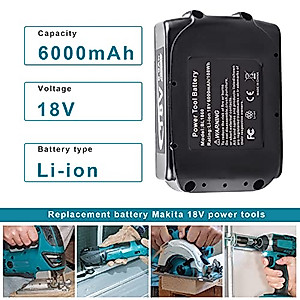 Fancy Buying BL1830 BL1840 Replacement 18V 6000mAh Battery for Makita 18V LXT Lithium-Ion BL1815 BL1830 BL1835 BL1840 BL1845 BL1850 BL1860 LXT400 Cordless Power Tools Battery