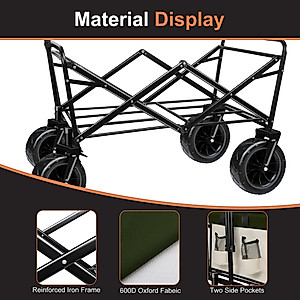 DOBEGARDEN Collapsible Folding Wagon Portable Utility Garden Cart Large Capacity Heavy Duty Grocery Wagon for Beach Camping Sport Fishing Outdoor with All Terrain Silent Wide Wheels and Cargo Net