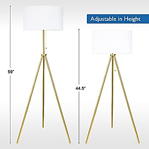 O’Bright Tripod Floor Lamp, Adjustable in Height, 100% Metal Body with Linen Drum Shade, E26 Socket, Bedside Lamp, Standing Light for Living Room, Bedroom, Office, Antique Brass