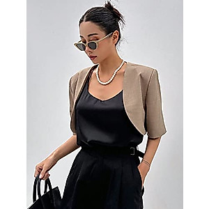 Verdusa Women's Open Front Half Sleeve Crop Blazer Short Jacket Bolero Mocha Brown S