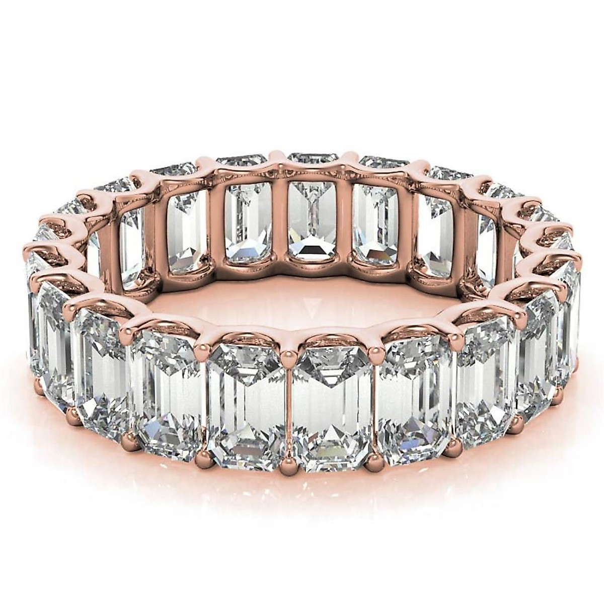 Bhumi Gems Emerald Moissanite Wedding Band, Engagement Bridal Ring Full Eternity Stackable Matching Comfort Fit Handmade Jewelry Anniversary Rose Gold Band