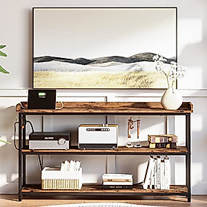 IRONCK Entryway Table, 55" Console Table with Power Outlet, TV Stand for Living Room, Height Adjustable, Easy Assembly, Rustic Brown