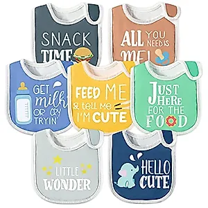 2ooya 7Pcs Cotton Waterproof Baby Bibs Adjustable Hook Loop Closure Infant Bib Unisex Colorful Newborn Babies Food Bibs for Teething Drooling Feeding Eating （6-12 Months）