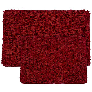 Lavish Home 2 Piece Memory Foam Shag Bath Mat Set - Burgundy