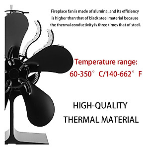 5- Stove Fireplace Fan High Effecient Heat Powered Log Wood Burner Stove Fan Eco-Fan Quiet Heat Distribution (Color : Black)