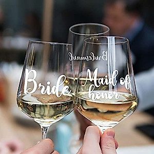 Set of 6 Vinyl Art Decals - Bride Bridesmaid Maid of Honor - from 0.5" to 3" Each - for Phone Case Heels Shoes Hangers Wedding Decor (White)