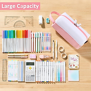 Sooez Big Capacity Pencil Case, Cute Two-Tone Pencil Pouch Aesthetic, Large Capacity Pen Bag with 4 Compartments, Soft Pencil Case Organizer with Zipper & Handle, Pencil Holder Pouch for Teen Girls