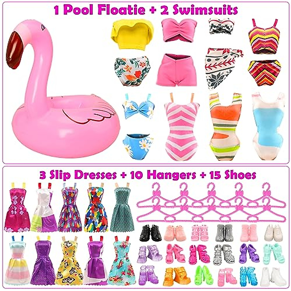 BARWA 35 Pack Doll Clothes and Accessories 5 PCS Fashion Dresses 3 PCS Gown Dresses 3 Bikini Swimsuits 5 Outfits 10 Shoes 5 Glasses for 11.5 inch Doll
