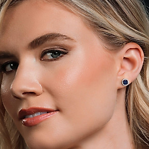 Gem Stone King 925 Sterling Silver Round 6MM Gemstone Birthstone Removable Jacket Stud Halo Earrings for Women