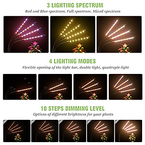 Grow Light with Stand, FRENAN Grow Lights for Indoor Plant with Red Blue & Full Spectrum, 10 Dimmable Brightness, 4/8/12H Timer, 3 Switch Modes, Adjustable Gooseneck, Suitable for Various plant Growth