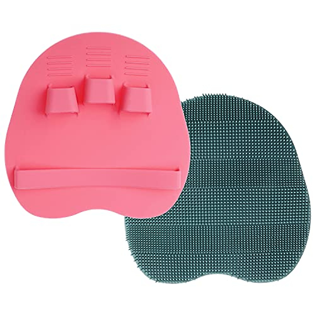 2 Pack Soft Silicone Shower Brush, Body & Face & Short Hair Wash, Bath Exfoliating Skin Massage Scrubber, Dry Skin Brushing Glove Loofah, Fit for Sensitive and All Kinds of Skin (PeonyPink+Green)