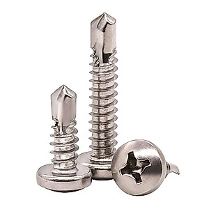 #6 x 1/2" Pan Head Self Drilling Screws, Phillips Drive, 410 Stainless Steel Sheet Metal Screws,Self Tapping, Dovetail, Pack of 100