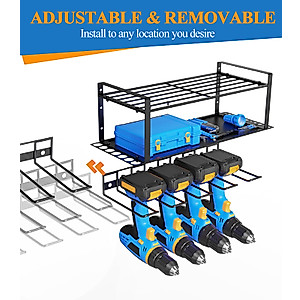 LIONONLY Power Tool Organizer Wall Mount Tool Storage Rack Holds 200 Lbs, GarageTool Organizers with 8 Drill，Wall Mount Drill Holder Rack for Easy Installation, 2 PACK