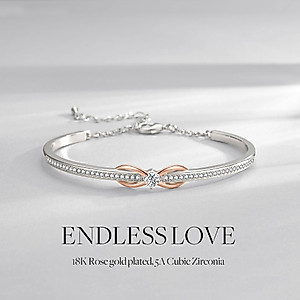 Praelinos Infinity Love Symbol Bracelet for Women 18K White/Rose Gold Plated Bracelet Silver Tone Jewelry 5A Cubic Zirconia Bracelets Mothers Day Valentine's Day Christmas Gifts for Mom