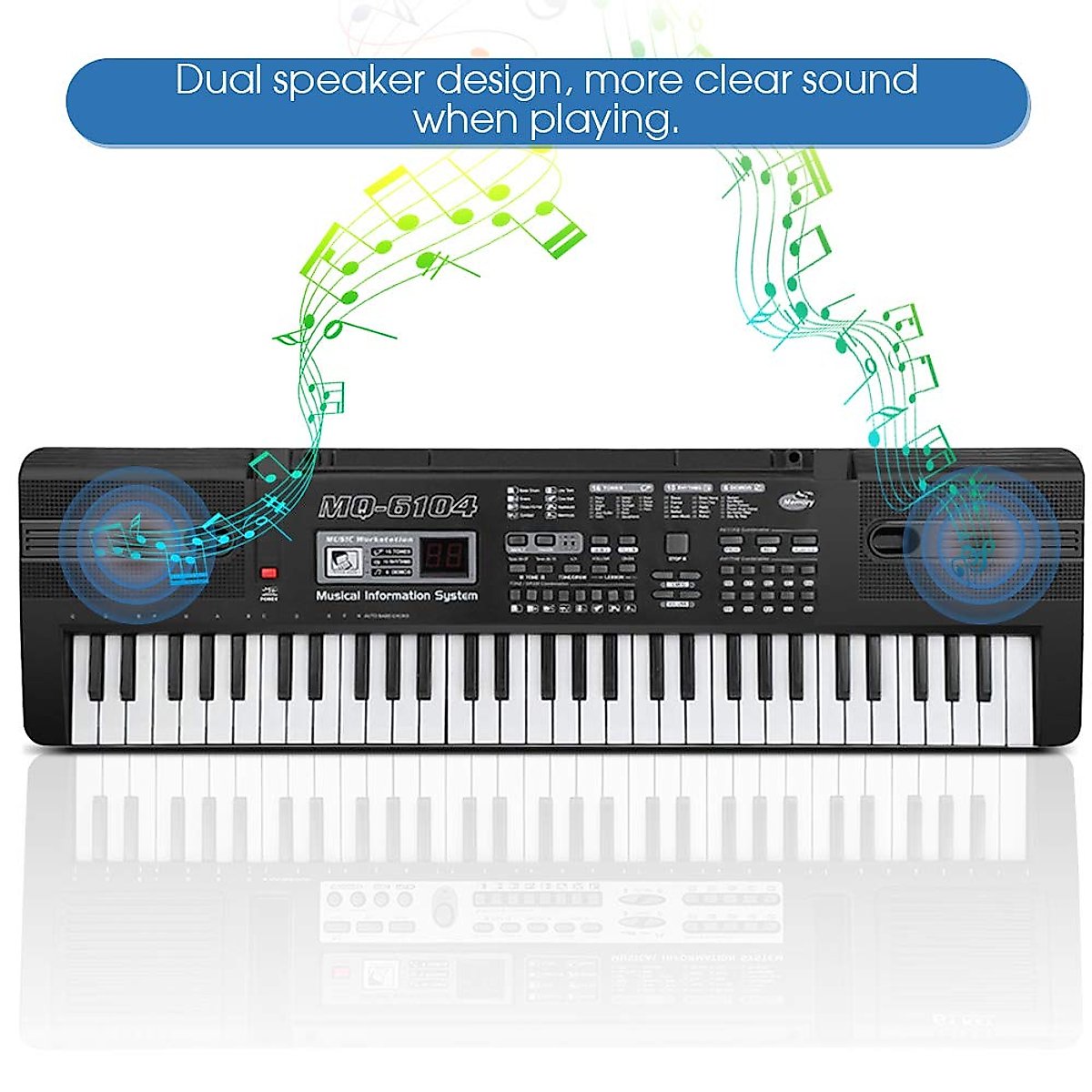 61 Keys Piano Keyboard, Portable Electronic Music Keyboard with Microphone, Music Sheet Stand & Power Supply for Beginner Student