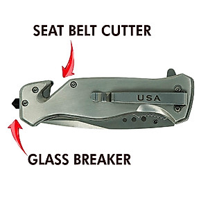 Military Gift Shop American Flag Folding Knife | Tactical Elite Knife | Stainless Steel Pocket Knife | USA Rescue Knife with 3.5 Inch Blade | Flag Knife Silver