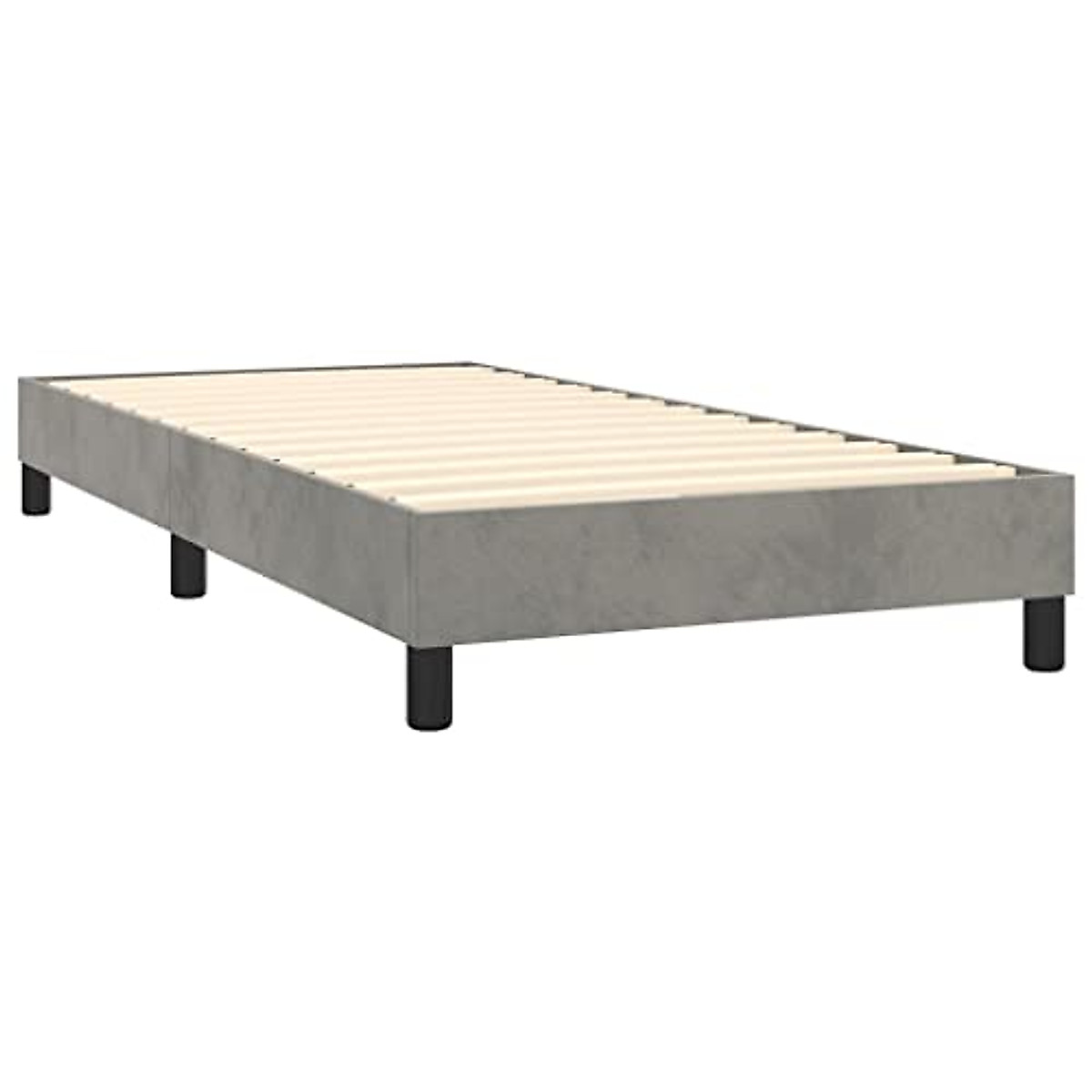 vidaXL Bed Frame, Box Spring Bed Single Platform Bed with Mattress, Bed Frame Mattress Foundation with Headboard for Bedroom, Light Gray Twin Velvet
