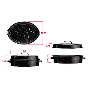 Eternal Living Granite Roasting Pans, Black (15" Oval Roaster Pan With Lid)