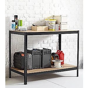 Shelves for Storage, Garage Racking Shelving Unit, 4 Tier Heavy Duty Shelf Unit for Shed Warehouse Workshop Garden, 63" H x 31" W x 16" D, Black, Metal & MDF Boltless Assembly System