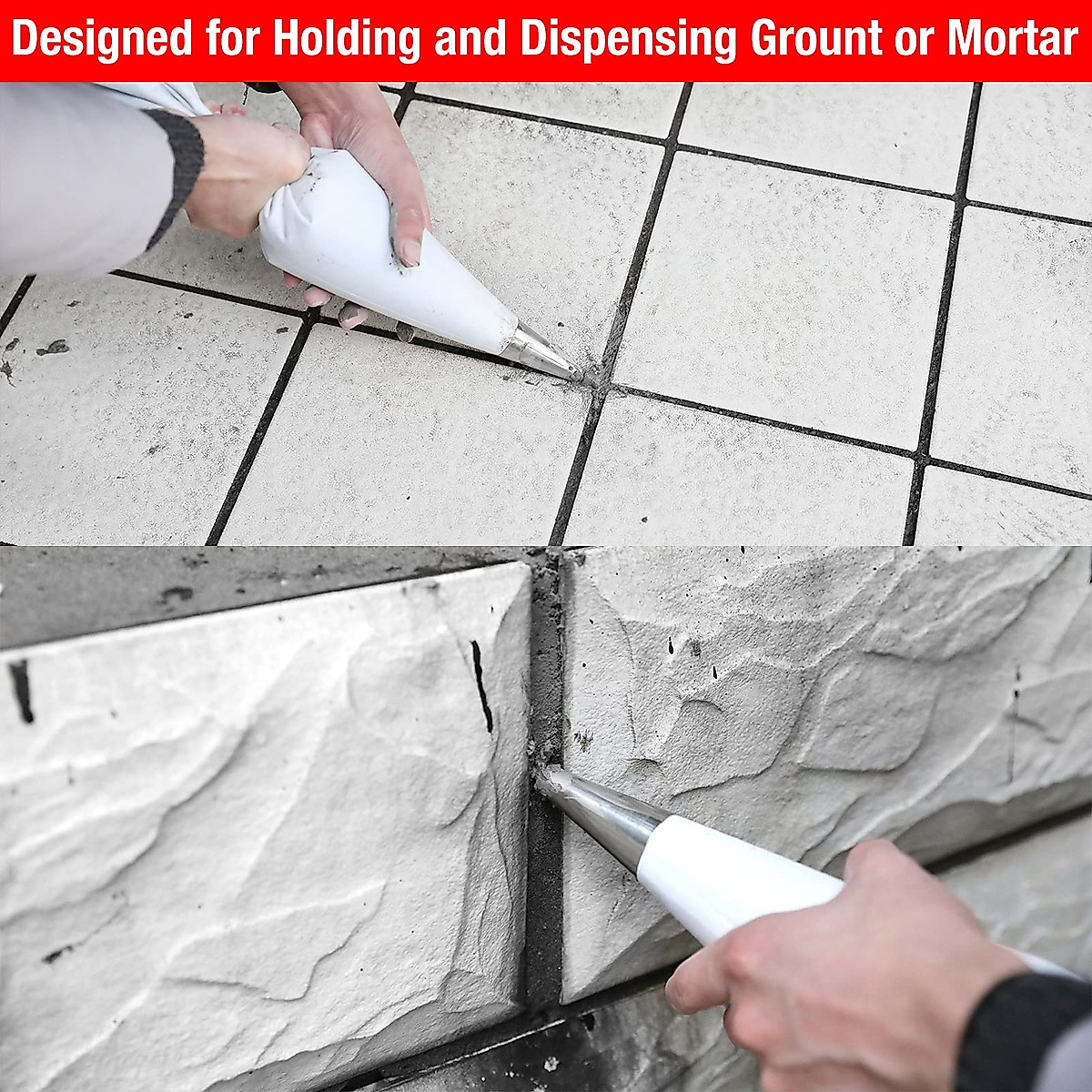 Goldblatt 4 Pieces Tile Grout Masonry Mortar Bag Set, includes 3 Pieces Tear Puncture Resistant Grout Bag & 1 Piece Brick Jointer for Tile Installation Work