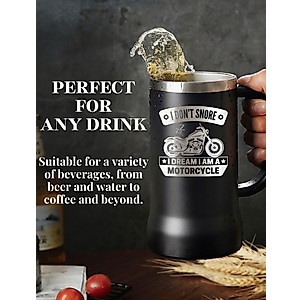 Onebttl Motorcycle Gifts for Men, I Don't Snore I Dream I'm a Motorcycle, Stainless Steel Beer Stein Tumbler, 24oz Beer Mug with Lid