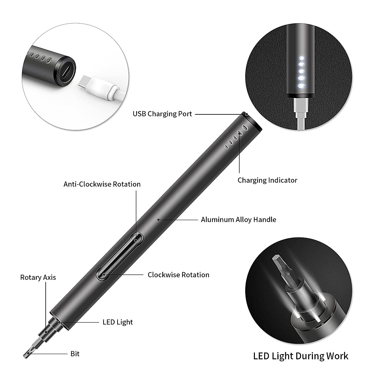 Mini Electric Screwdriver, Small Portable Cordless Power Screwdriver Set with 55 Precision Bits & LED Light & Magnetic Mat, Handy Repair Tool for Phone Watch Camera Laptop
