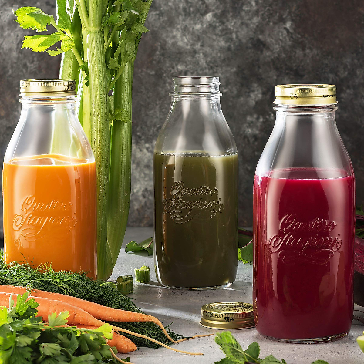 Bormioli Rocco Quattro Stagioni Glass Milk Bottle 33.75, 4 Pack, Clear