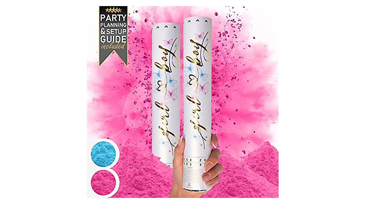 Pink Gender Reveal Confetti Cannons - Biodegradable, Set of 2