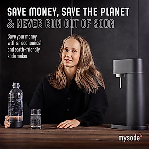 Mysoda Woody Sparkling Water Maker - Silent Carbonated Water Machine Made of Renewable Wood Composite and 1L Water Bottle - Without CO2 Cylinder - Seltzer Maker Machine - Colour Black