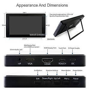 7inch HDMI LCD (H) (with case) 1024x600 Capacitive Touch Screen IPS Display HDMI Monitor with Toughened Glass Cover Case for Raspberry Pi 4/3/2/1 B B+ A+/Jetson Nano/Windows 10