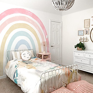 funlife Fabric Large Rainbow Wall Mural Stickers Peel and Stick, Precut Watercolor Pastel Rainbow Wall Decals for Girls Bedroom, Rainbow Wall Art Decor for Kids Nursery Room Playroom, 94.49" x 82.68"