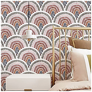 HAOKHOME 96090 Polka Dot Scall Peel and Stick Wallpaper Wave Pink/White/Brown Stick on Removable Home Decorations 17.7in x 118in