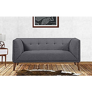 Armen Living Hudson Loveseat in Dark Grey Linen and Walnut Wood Finish