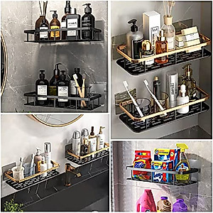 YHANEC 2 Pack Shower Caddy No Drilling Traceless Adhesive Shower Shelves Rustproof Space Aluminium Bathroom Shower Organizer with Hooks for Bathroom, Restroom, Kitchen