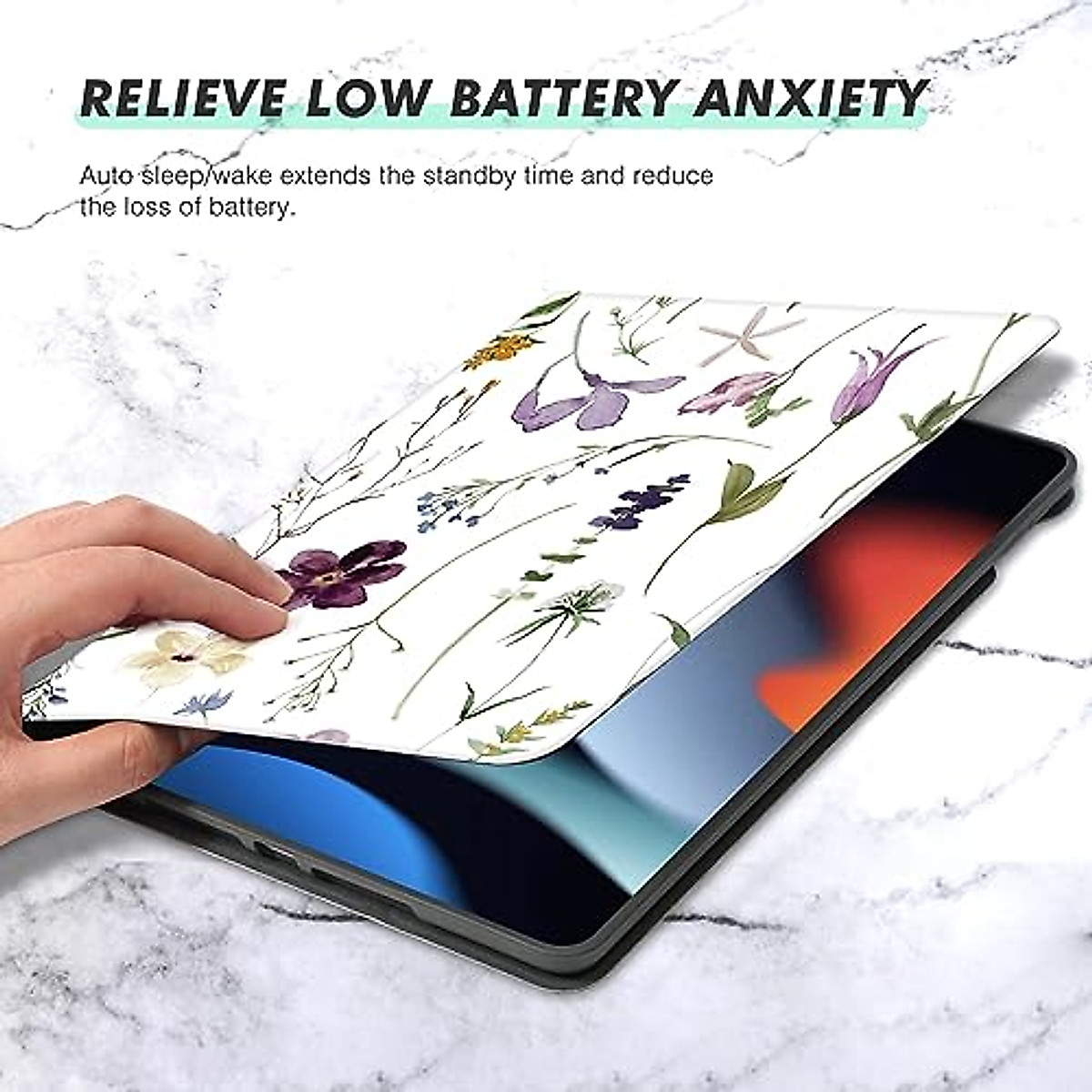 Azmyeuo Cover for iPad 9th/8th/7th Generation, Case for 10.2 Inch iPad 9th/8th/7th Generation 2021/2020/2019 - Premium Folio Stand Case - Auto Wake/Sleep and Multiple Viewing, Tinte Flower