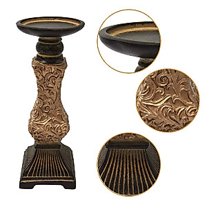 G-mart Set of 3 Gold Resin Pillar Candle Holders -12" H,10" H,8" H,Ideal for LED and Pillar Candles