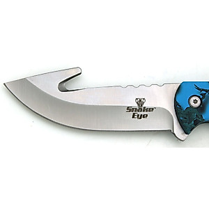 Snake Eye Tactical Skinner Fixed Blade Knife w/Gut Hook Blade 8.5" Overall Camping Hunting Fishing Outdoors (Blue)