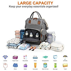 Milecan Diaper Bag Backpack, Unisex Baby Nappy Bags with Changing Pad, Pacifier Case & Stroller Straps&USB Charging Port, Multifunction Waterproof Travel Back Pack for Moms Dads, Grey