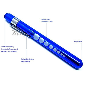 Penlight Reusable Medical Aluminum LED Pen Light with Pupil Gauge for Nurses Doctors Students with Pocket Clip (Blue)