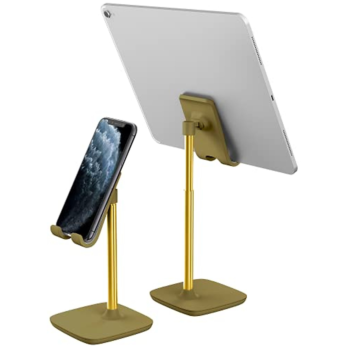 Aduro Elevate Phone & Tablet Holder Stand, Adjustable Height Cell Phone Stand Holder for Desk Compatible with iPhone iPad Galaxy All Phones & Tablets (Gold)
