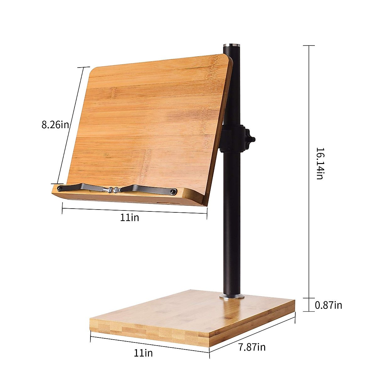 wishacc Book Stand Height Adjustable - Upright Bamboo Book Stand & Holder for Reading Hands Free, Desktop Adjustable Reading Height and Angle Book Rest with Page Clips (11.0 x 8.1 inches)