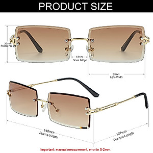 NIDOVIX Rimless Rectangle Sunglasses For Women Men Fashion Frameless UV400 Protection Lens Glasses (Gradient Brown)