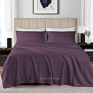 Luxury Soft 4 Piece Sheet Set, 800 Thread Count Egyptian Cotton - Queen Size Bed Sheet Set, Super Soft Sateen Weave, Fit Mattress 15'' Deep Pocket - Plum Solid